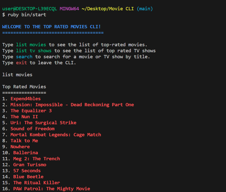 Ruby CLI Movies/TV Shows project. Discover the World of Entertainment ...