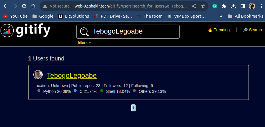 Gitify is an API that retrieves stats from GitHub, like the number of repositories, followers ...