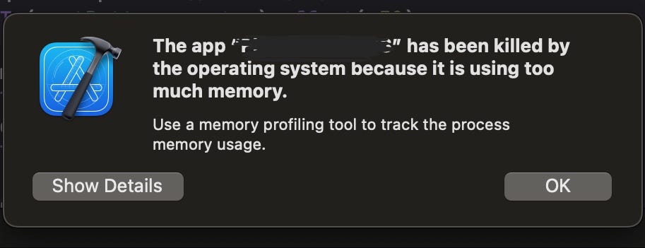 The app ‘App Name’ has been killed by the operation system because it is using too much memory ...