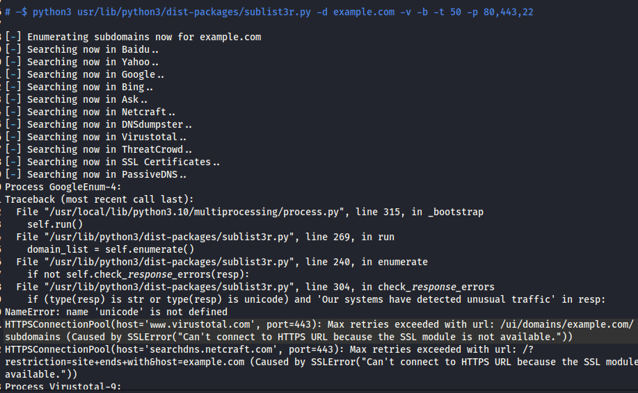 Solving initial Sublist3r errors. I’m going to show you some of the ...
