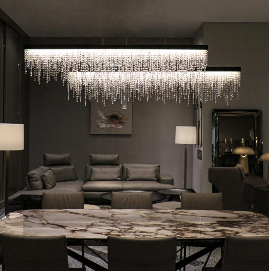 Modern Crystal Rectangular Dining Table Chandelier — Seus Lighting ...