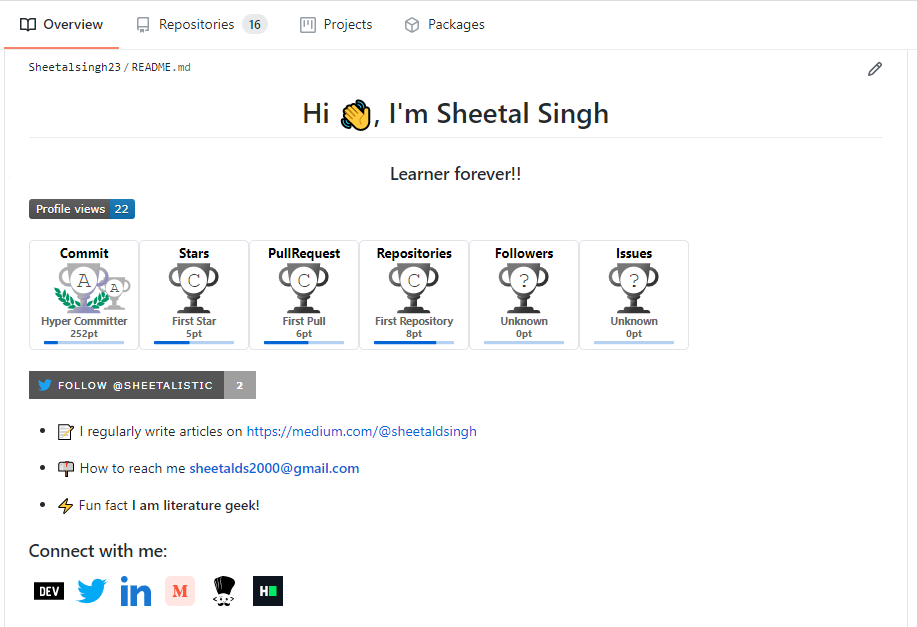 How to make an Awesome Github Profile README.md page with no Coding. | by Sheetal Singh | Nerd ...