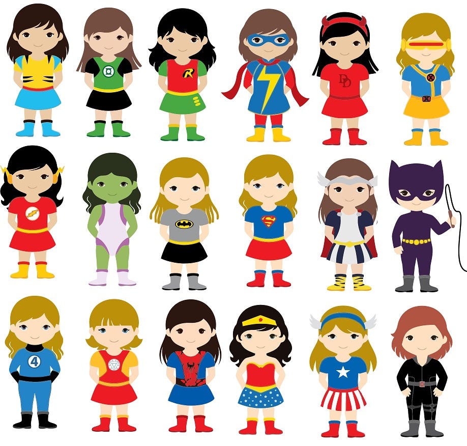 Girls Superhero Costumes svg clip art drawing bundle image - Abananas ...