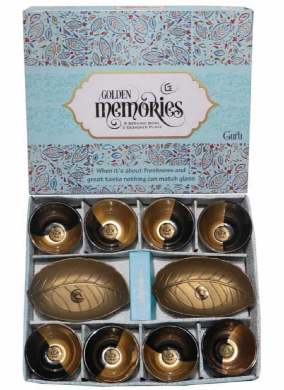 Ceramic (8+2) Golden Memories 10 Pcs Snack Set 2 Leaf Platters & 8 ...