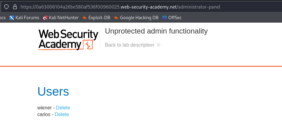 Access Control Vulnerabilities Lab Unprotected Admin Functionality