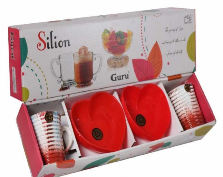 Sillion (2+2) 2 Heart Shape Snack Bowls & 2 Ceramic Coffee Mugs Gift ...