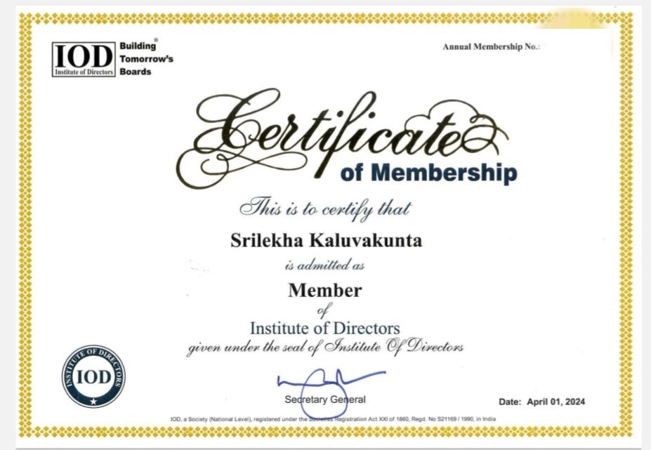 Srilekha Kaluvakunta,M.IOD MEMBER in The Institute of Directors (IOD ...