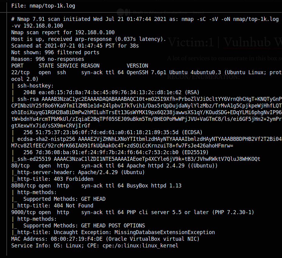 Victim:1 | Vulnhub Walkthrough. A lot of services to enumerate on this ...