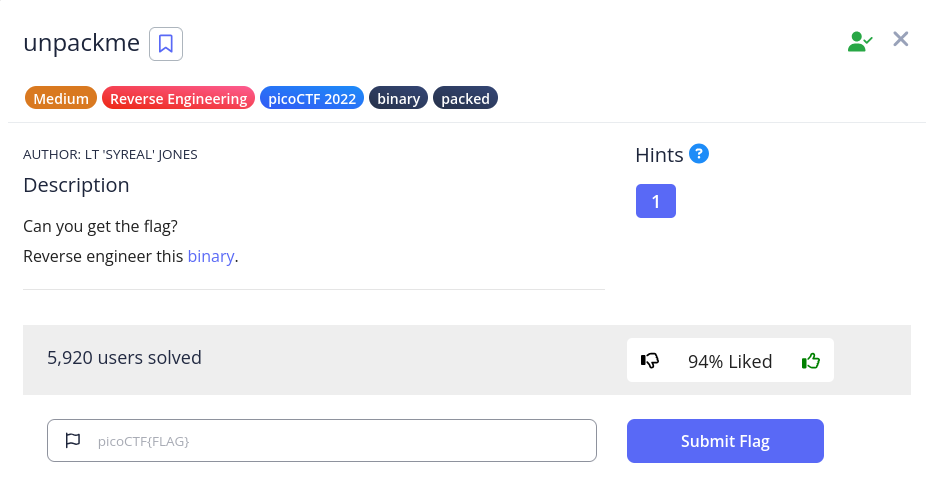 [4] picoCTF 2022 Challenge — unpackme (Reverse Engineering) [Medium ...