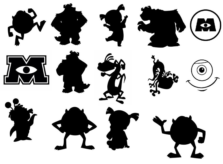 Monster inc svg Mike James Boo Randall Celia clip art black and white ...