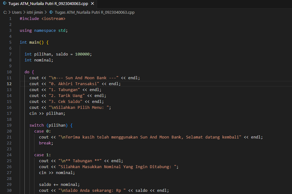 How To Create A Simple ATM Program With C++ | by Nurlaila Putri Ramadhani | Medium