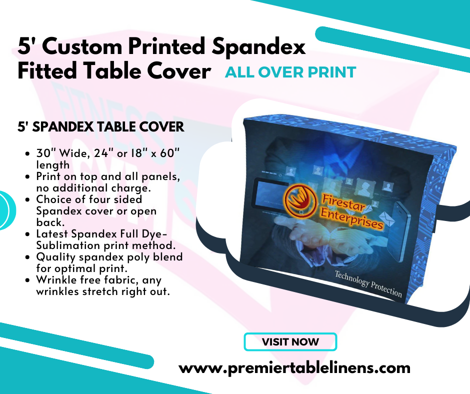 5 Custom Printed Spandex Fitted Table Cover - Premier Table Linens - Medium