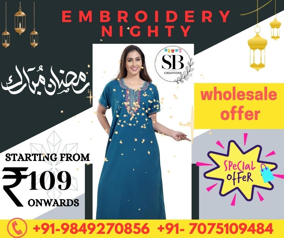 Wholesale Ready made Embroidered Designs Nighty Wear Collection in ...