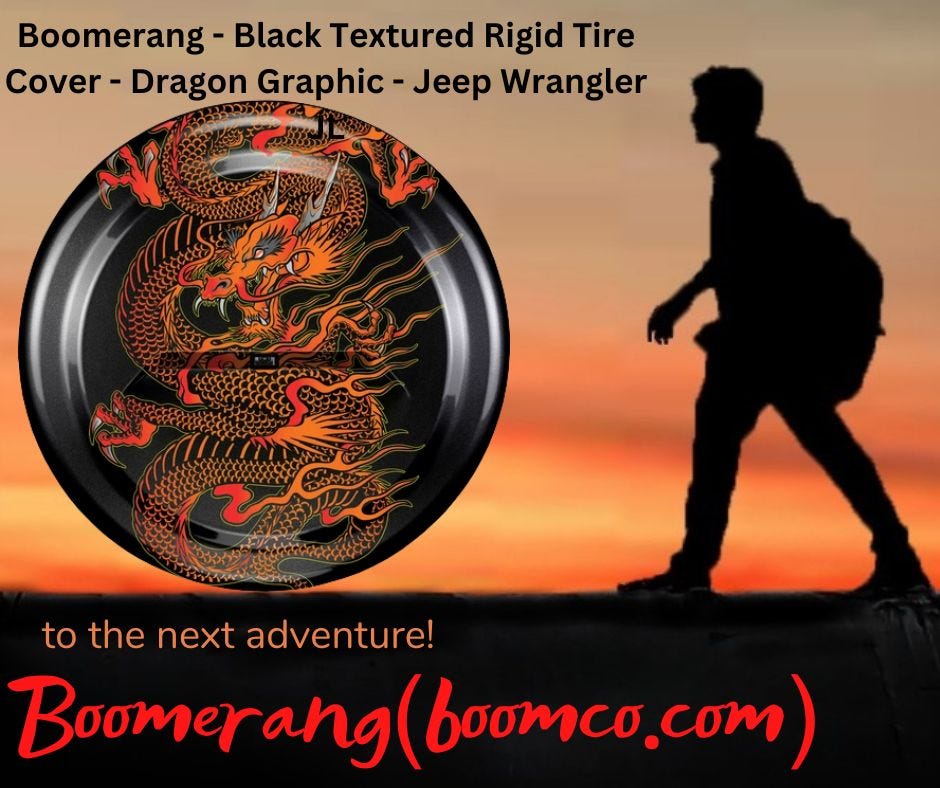Boomerang — Black Textured Rigid Tire Cover — Dragon Graphic — Jeep ...