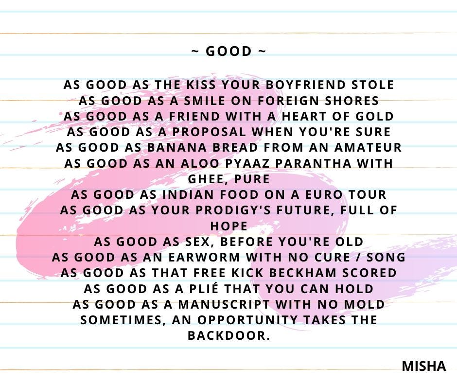 GOOD. I’ve been taking up the daily #poetry… | by Misha Dwivedi | Medium