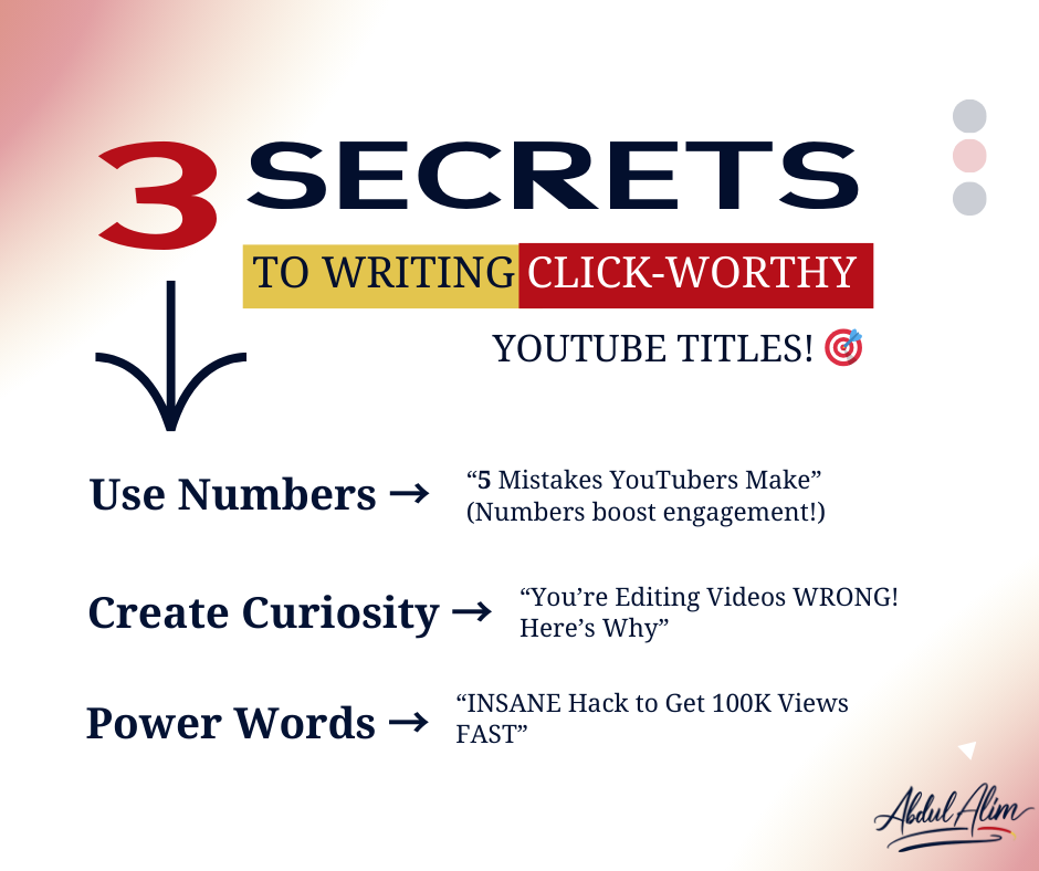 🚀 3 Secrets to Writing Click-Worthy YouTube Titles! 🎯 - Abdul Alim - Medium