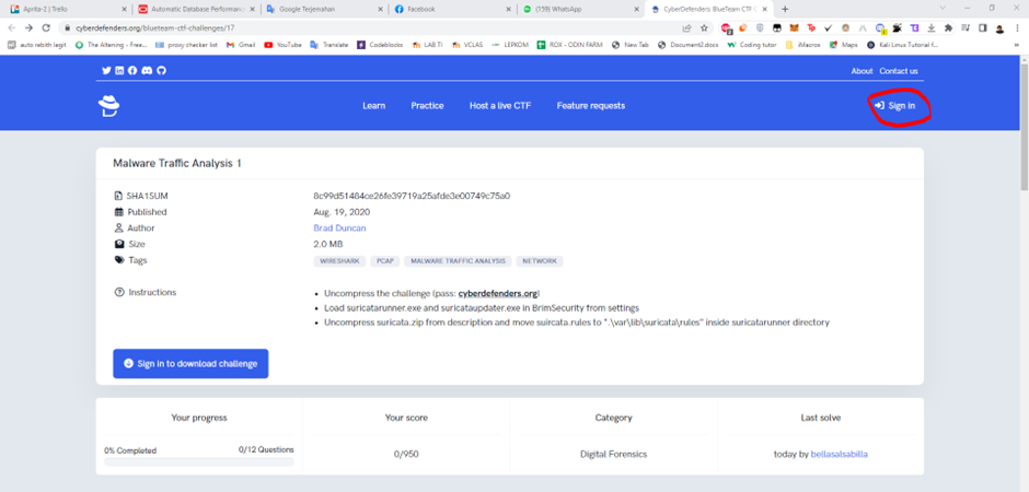 Malware Traffic Analysis 1 in CyberDefender | by Kelompok6_DTS | Medium