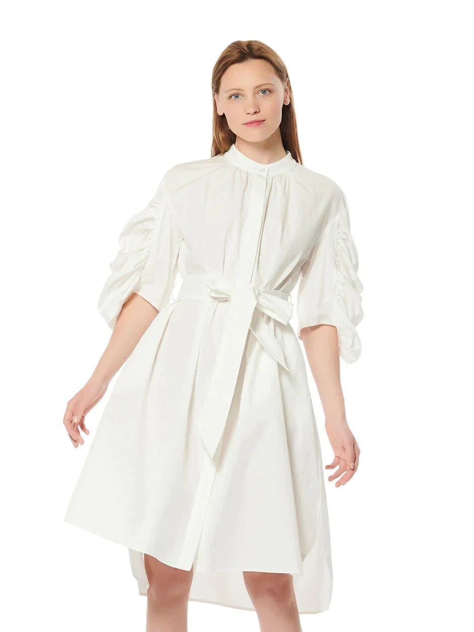 Shop This Beautiful Long Button Down Belted White Dress with a Ruched ...