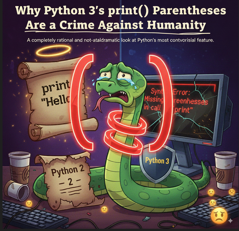Why Python 3’s print() Parentheses Are a Crime Against Humanity | by Tihomir Manushev | Sep ...