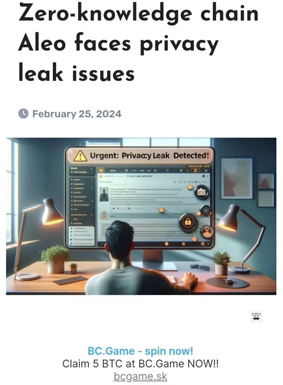 Aleo user KYC documents leaked? Official reply: The error caused by sending Google emails has ...