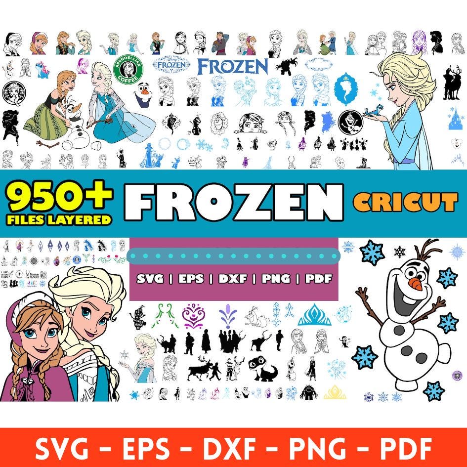 Frozen Outline mega big bundle svg png clipart vector Silhouette Elsa ...