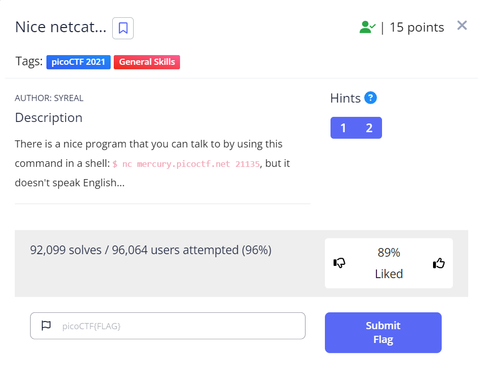 picoCTF : Nice netcat… - 郭汕桀 - Medium