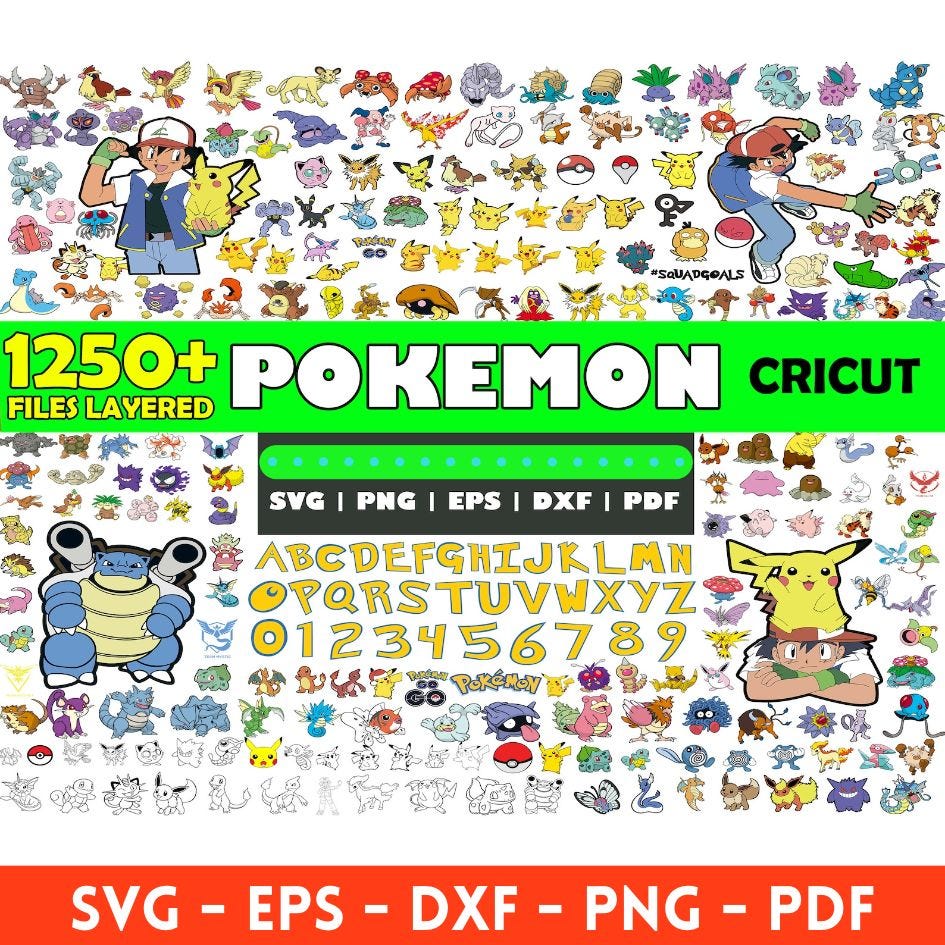 Pokemon mega big bundle svg png clipart vector cut files birthday ...