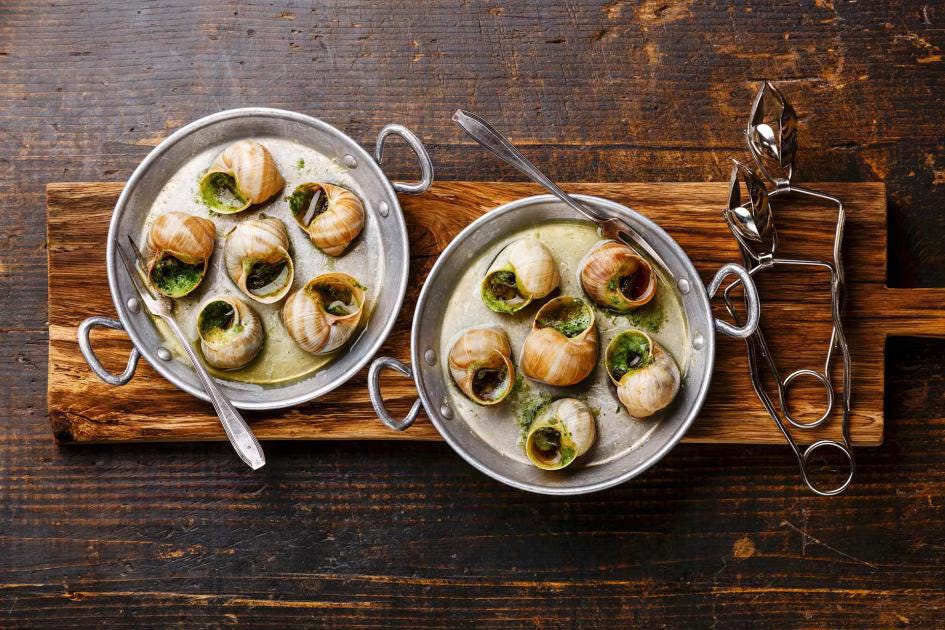 Escargot (Snails as food ). I wonder if there is any connection to ...
