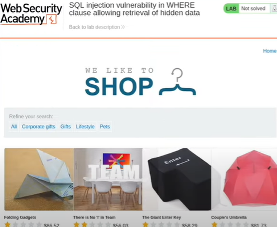 Portswigger Web Security Academy Lab Sql Injection Vulnerability In
