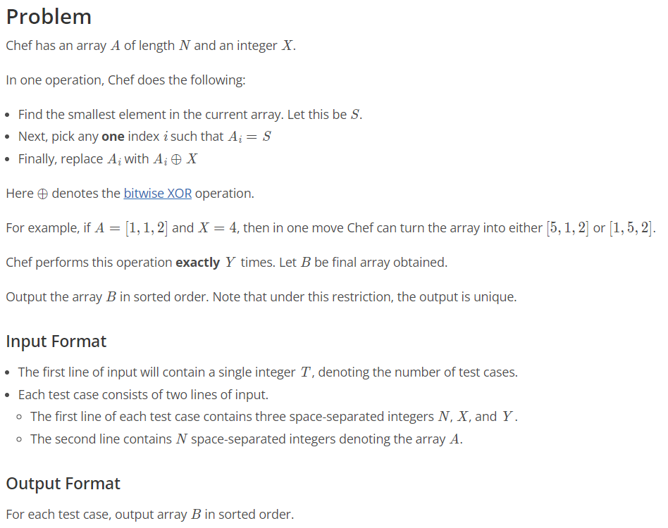 XOR with smallest element | SMALLXOR - JM69 - Medium