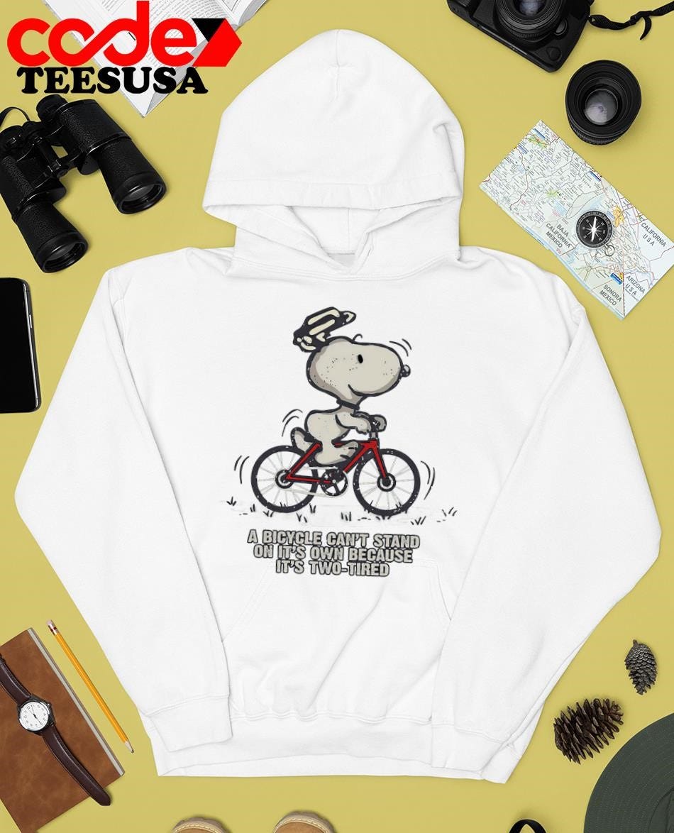 Snoopy Peanuts a bicycle can’t stand on it’s own because it’s two tired ...