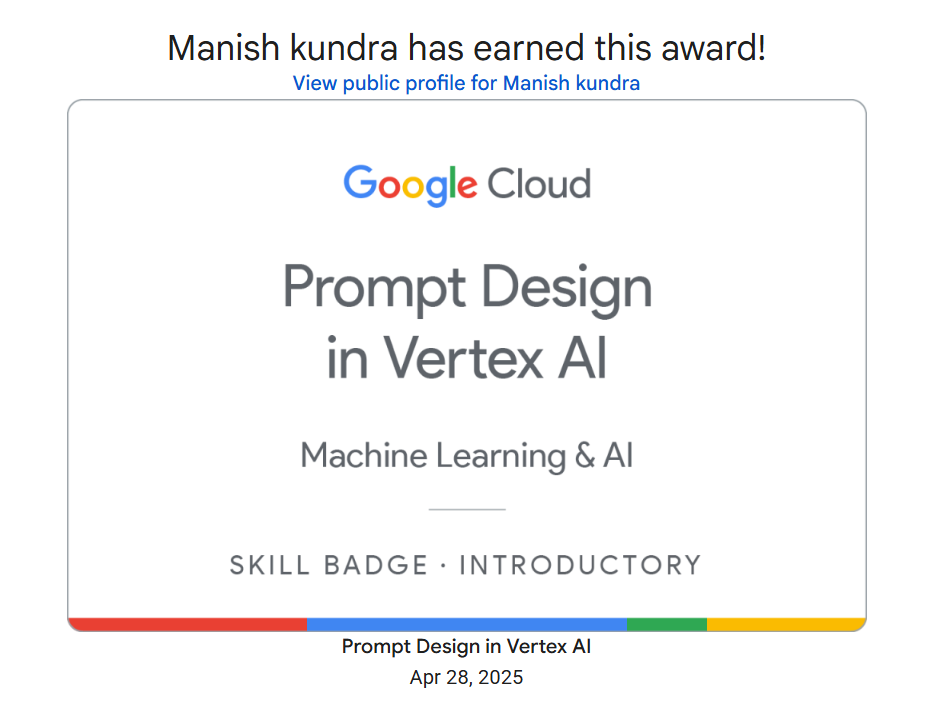 I Earned the “Prompt Design in Vertex AI” Skill Badge from Google Cloud ...