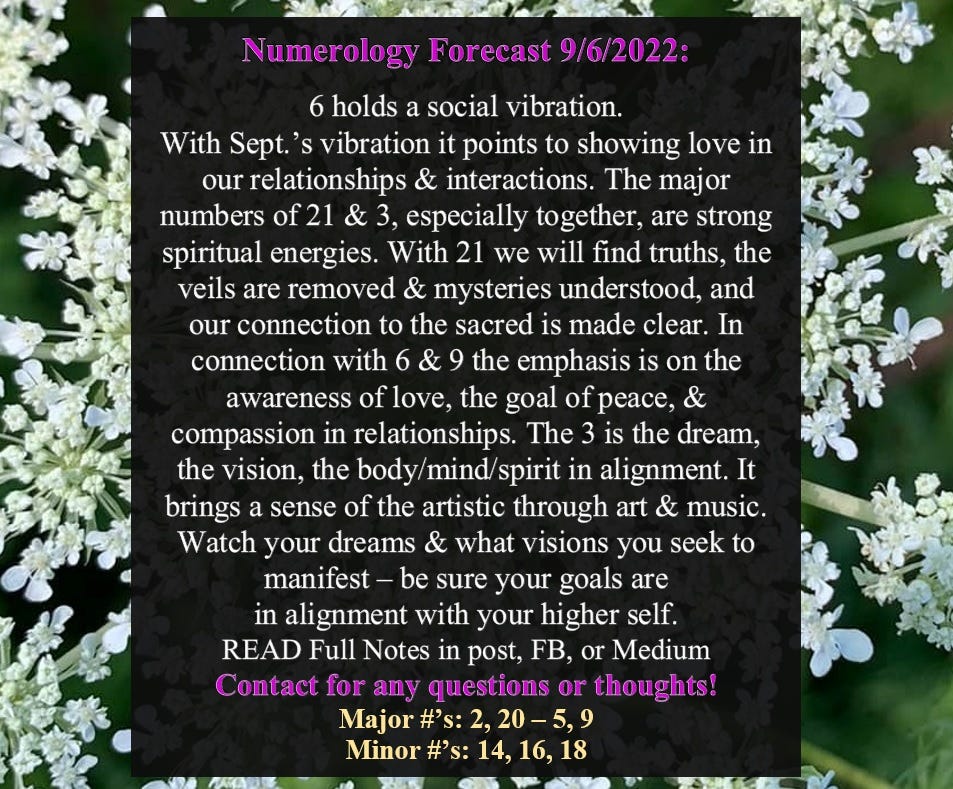 Numerology 9/6/2022. Numerology Forecast 9/6/2022 | by Debra McDermitt ...