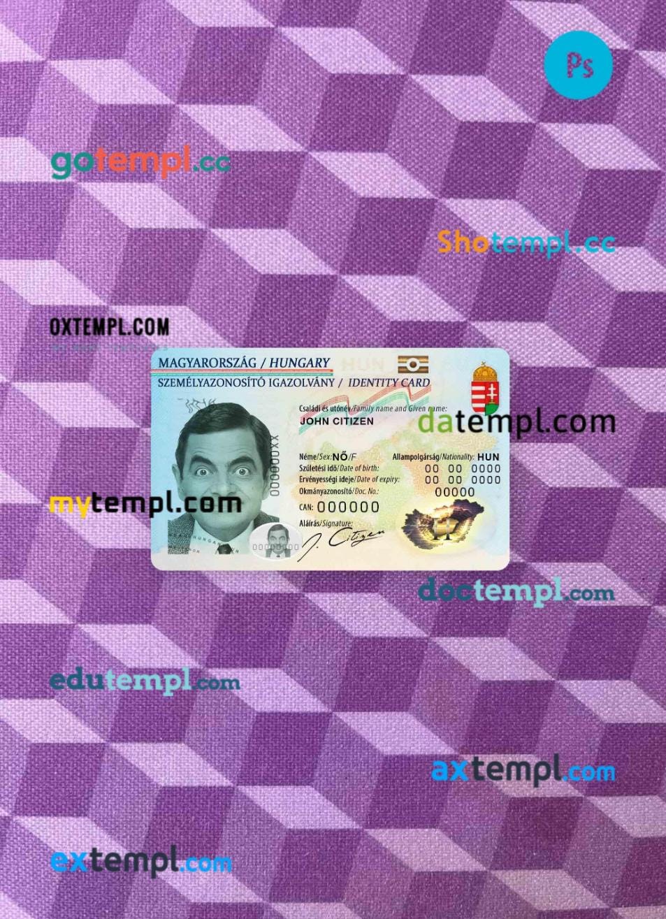 Hungary ID card editable PSD files, scan and photo taken image, 2 in 1 ...