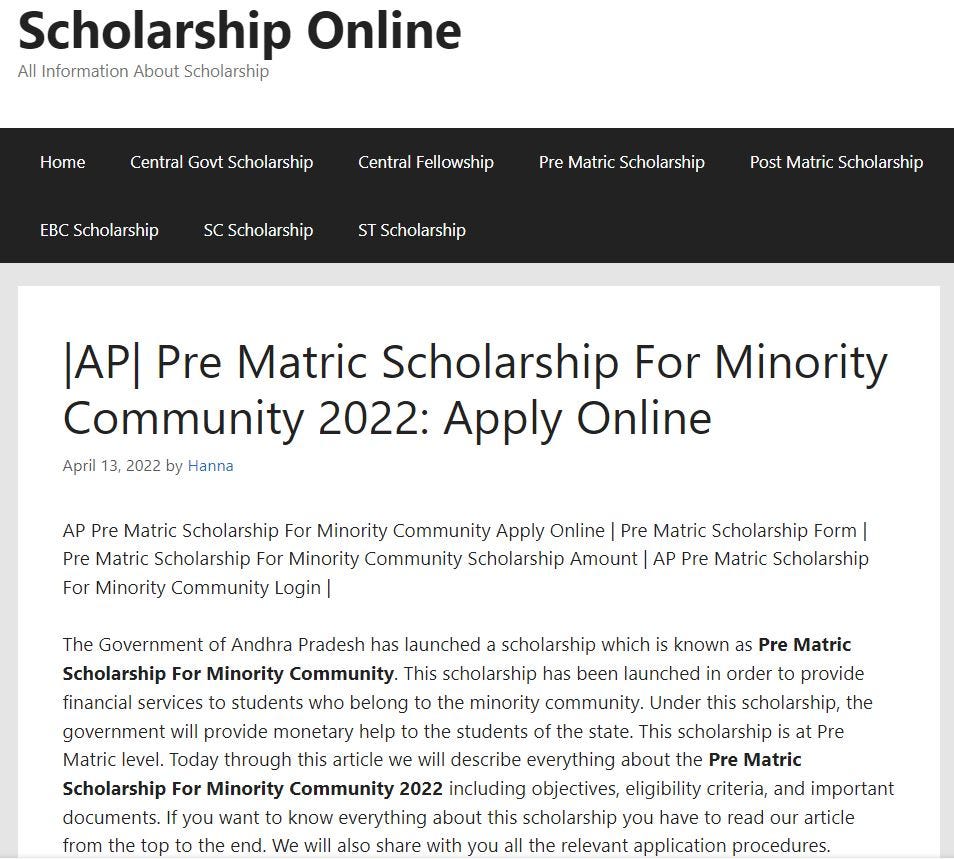 |AP| Pre Matric Scholarship For Minority Community 2022: Apply Online ...