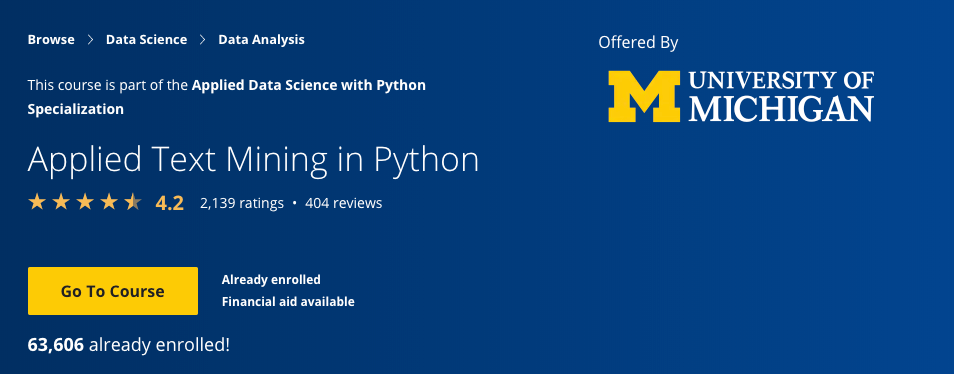 Applied Text Mining in Python | University of Michigan | by Pytrick L ...