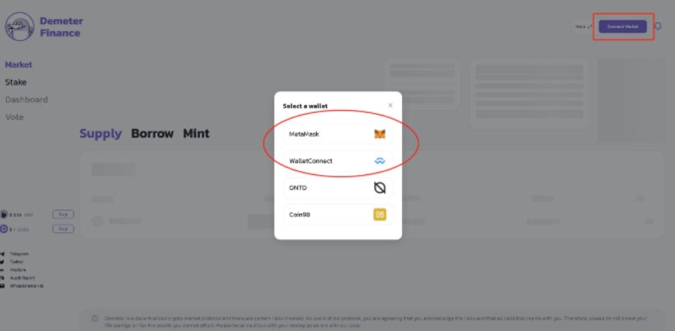 How to use Demeter Login to https://demeter.xyz/app/ and link your wallet, as shown below, by ...