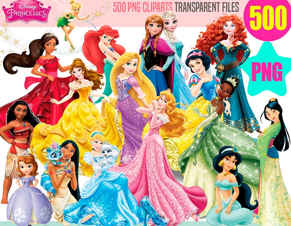 Mega Bundle Disney Princess PNG, Princess Birthday, UPP1496 - Upplop ...