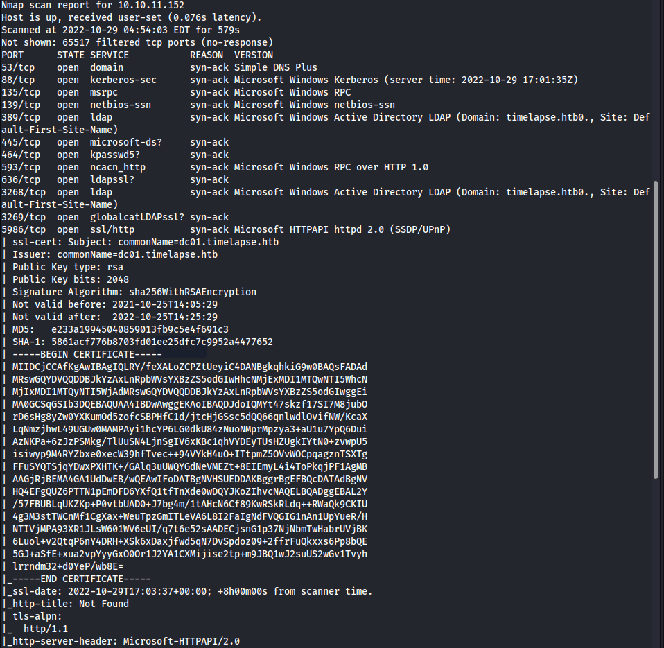 [Windows][Easy][HTB] Timelapse. Initial nmap scan reveals a bunch of… | by Christopher Lia | Medium