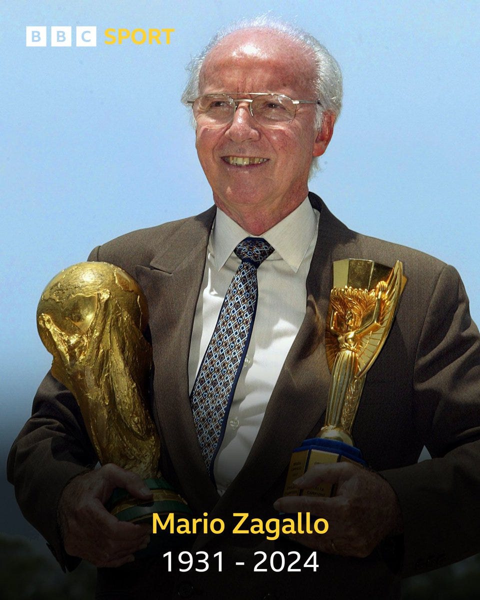 Mario Zagallo, 92, Brazilian football legend and four-time World Cup ...