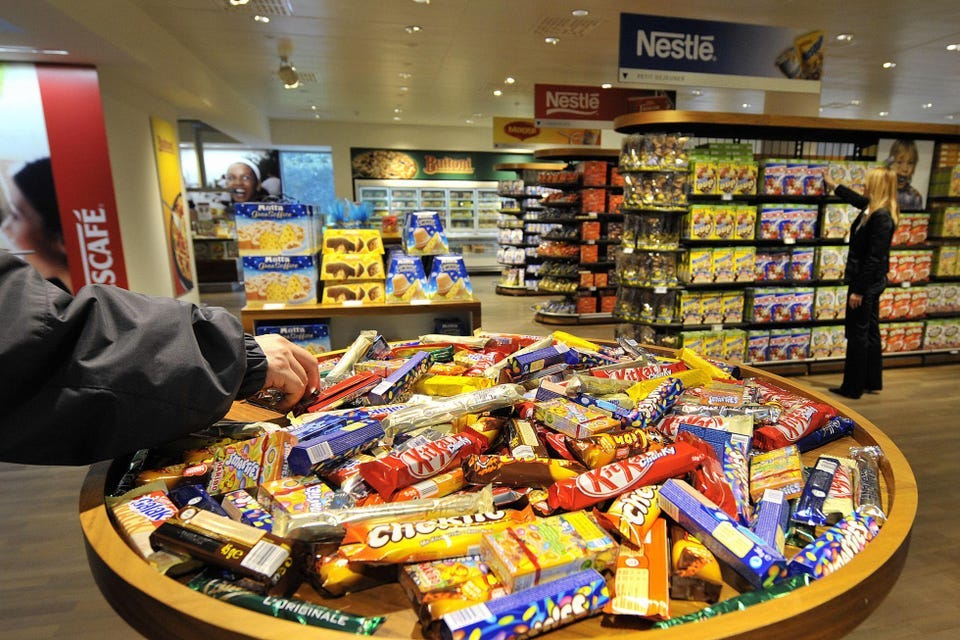 A selection of Nestle choclate bars in a super market at company ...