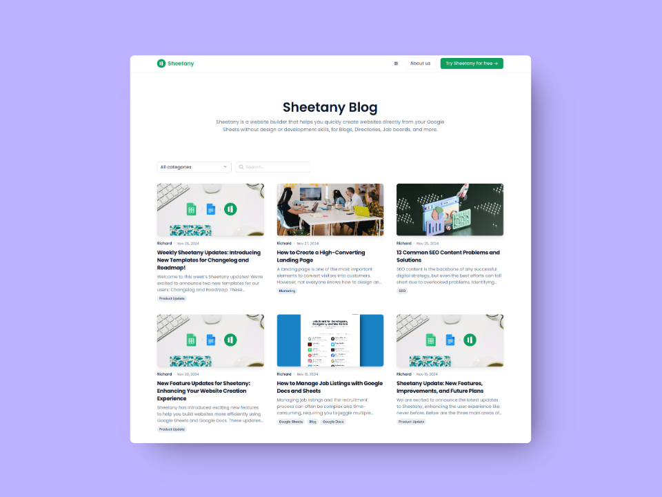 How to Turn Google Sheets into a Blog Using Sheetany | by Richard Bui | Medium