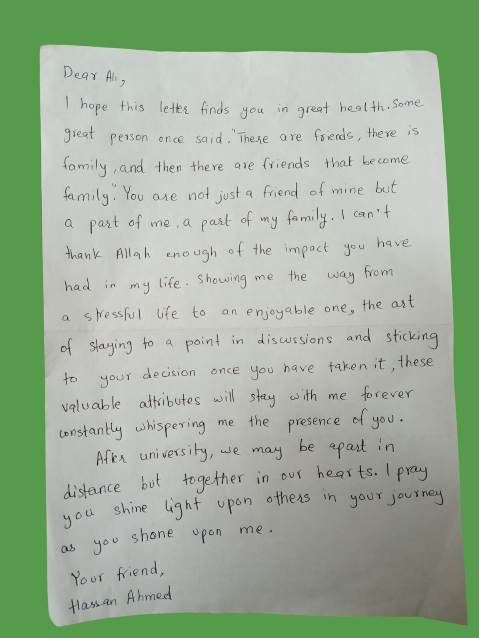 Ink and Emotion: A Letter That Touched a Friend’s Heart - Hassan Ahmed ...