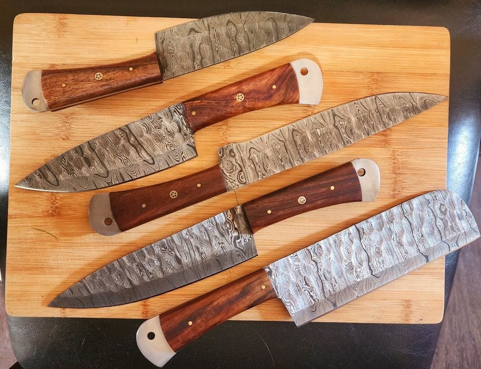 5 Piece Handmade Kitchen Knife Set With Walnut Wood Handle | by ...