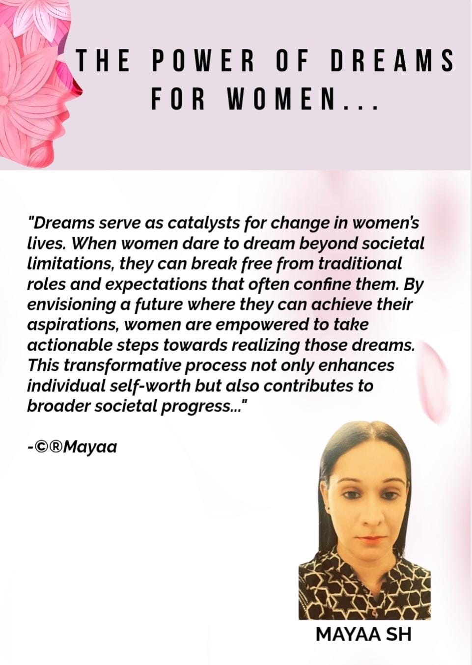 Mayaa SH “The Power of Dreams for Women” | by Publishing Pitaara | Mar, 2025 | Medium