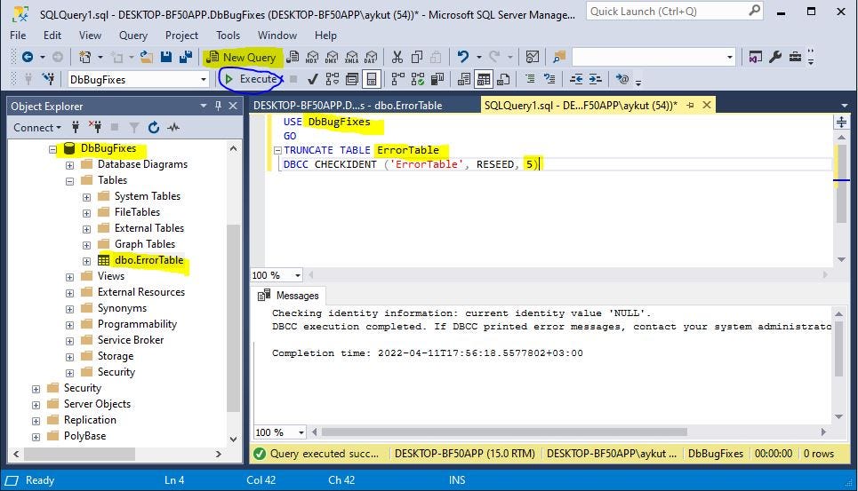 SQL’de Tablo ve ID Sıfırlama İşlemi - Aykut Aydoğmuş - Medium