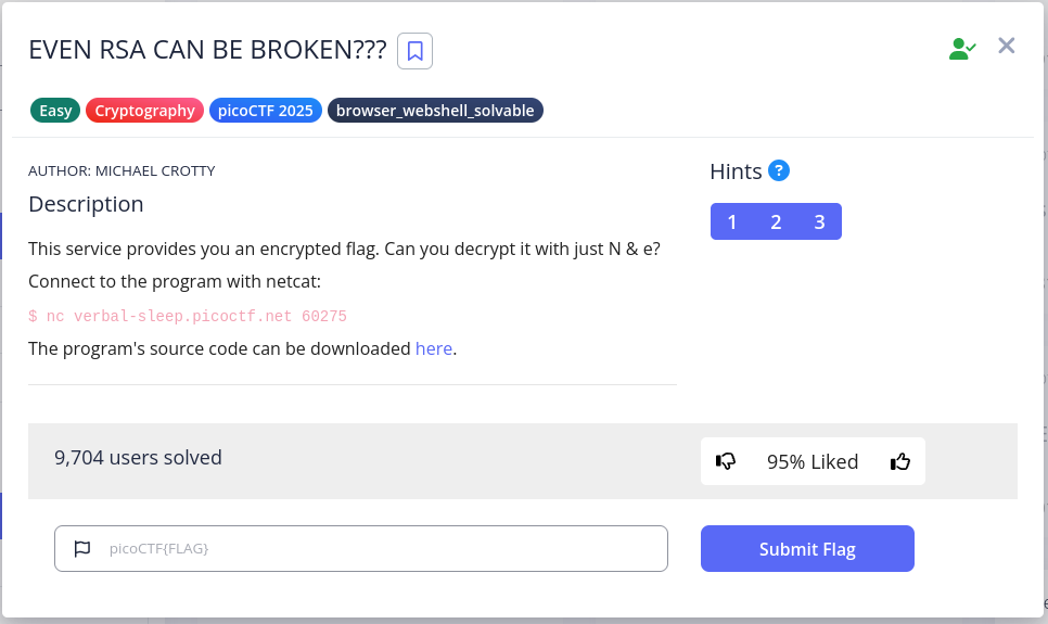 EVEN RSA CAN BE BROKEN??? | picoCTF | Beginners Walkthrough | Writeup | by Hiba Hamd | Medium