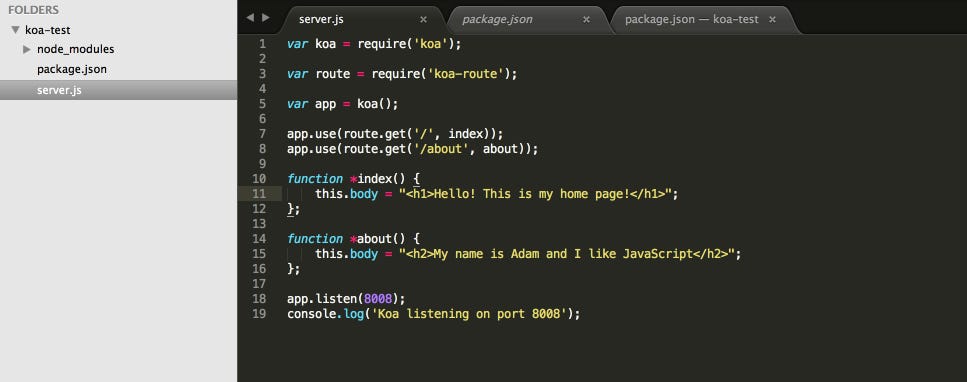 Creating a basic site with Koa. Koa.js — A next generation web… | by Adam Bickford | Medium