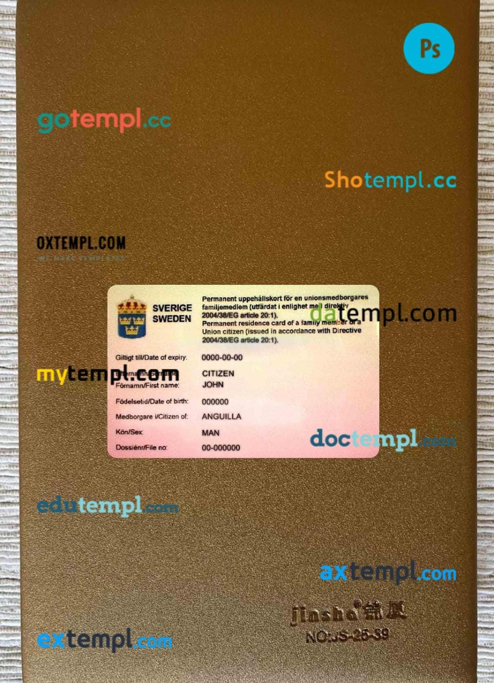 Sweden permanent residence card PSD files, scan look and photographed ...