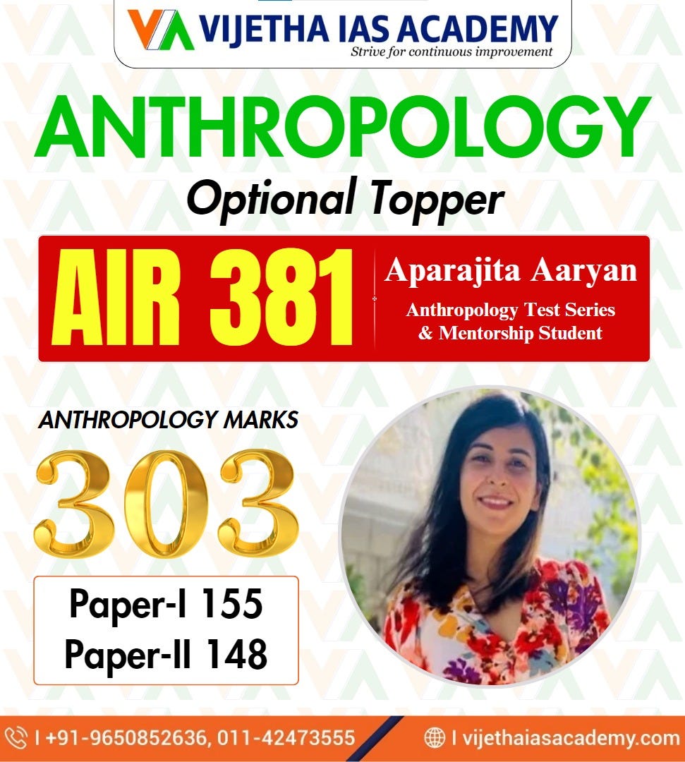 Aparajita Aaryan Cracks UPSC CSE 2023 with Anthropology Optional — A Look at Vijetha IAS’s ...
